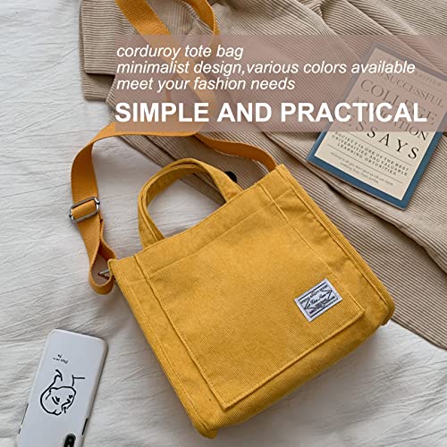 Corduroy Tote Bag for Women, Small Satchel Shoulder Crossbody Bag Fashion Tote Handbag Hobo Bag for Work School Travel