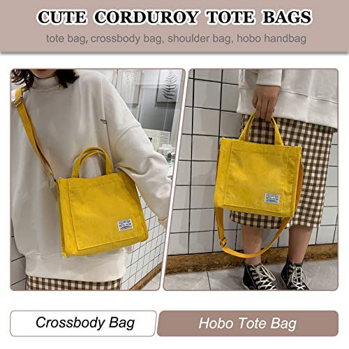 Corduroy Tote Bag for Women, Small Satchel Shoulder Crossbody Bag Fashion Tote Handbag Hobo Bag for Work School Travel