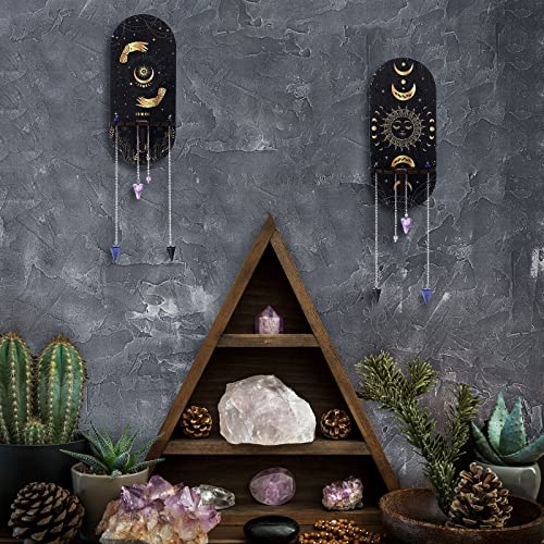 3 Pcs Small Crystal Shelf Black Crystal Display Shelf Butterfly Magical Boho Hand Moon Crystal Shelf Stars Moon Phases Wooden Crystal Holder with 3 Crystals Stone for Home Decor Wizard Witch Stuff