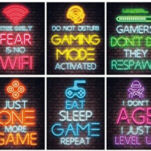 MINI ZOZI Gaming Wall Decor 8x10 6pcs Set For Boys Room Decor Gamer Bedroom Decorations Video Game Poster Neon Art Posters Cool Sign Gifts Boy & Girl Teens Teenager Kids Gameroom Videogame Setup Stuff Pictures Games Portrait Unframed Teen Boyfriend Gift