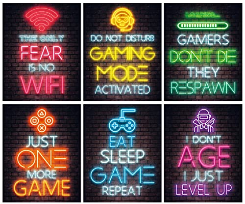 MINI ZOZI Gaming Wall Decor 8x10 6pcs Set For Boys Room Decor Gamer Bedroom Decorations Video Game Poster Neon Art Posters Cool Sign Gifts Boy & Girl Teens Teenager Kids Gameroom Videogame Setup Stuff Pictures Games Portrait Unframed Teen Boyfriend Gift