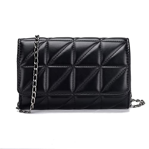 Ginsyuli Small Women Leather Crossbody Bag for Iphone Clutch Purse Black Designer Shoulder Bag black crossbody purse (BLACK 2)