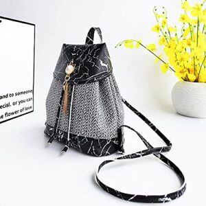 Drawstring Small Backpack Bag Women Pattern Cover Stone Backpack Tassel Lock Mini Backpacks for (Black-b, One Size)