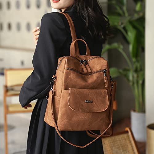 TEATREE Women Backpack Purse, Fashion Multipurpose Design Convertible Satchel Handbags and Shoulder Bag PU Leather Travel Bag (Brown)