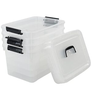 Doryh 10 L Plastic Lidded Storage Bin, Clear Latching Box with Handle, 4 Packs