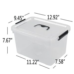 Doryh 10 L Plastic Lidded Storage Bin, Clear Latching Box with Handle, 4 Packs