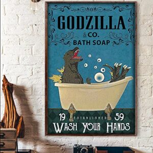 sanavie godzilla co bath soap wash your hand poster home coffee wall decor home bar man cave diner garage decor metal tin sign 6×8 inch