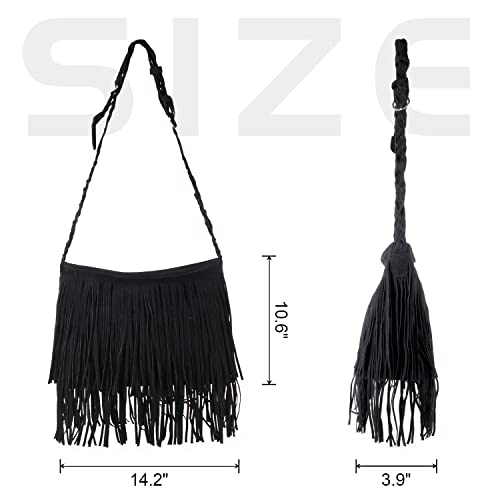 LUI SUI Fringe Hobo Purse Bags for Women Vintage Fringe Crossbody Bag Small Envelope Tassel Shoulder Bags