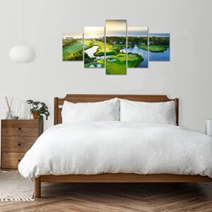 Golf Course Wall Art Sunrise Canvas Painting Sport Poster Prints Framed Picture for Living Room Office Bedroom Basement Home Decor (50Wx24H)