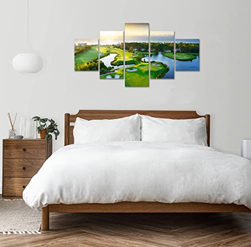 Golf Course Wall Art Sunrise Canvas Painting Sport Poster Prints Framed Picture for Living Room Office Bedroom Basement Home Decor (50Wx24H)