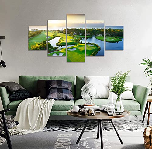 Golf Course Wall Art Sunrise Canvas Painting Sport Poster Prints Framed Picture for Living Room Office Bedroom Basement Home Decor (50Wx24H)