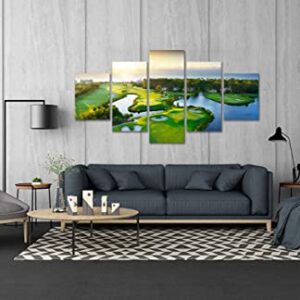 Golf Course Wall Art Sunrise Canvas Painting Sport Poster Prints Framed Picture for Living Room Office Bedroom Basement Home Decor (50Wx24H)