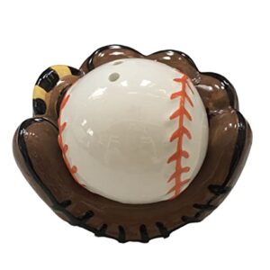 Baseball Glove & Base Ball with Stitching {Real Look} Salt and Pepper Shakers, Catchers Mit 3-1/4" Premium Quality Glazed Ceramic