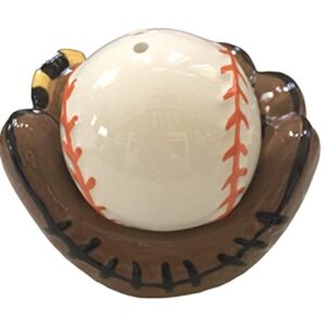 Baseball Glove & Base Ball with Stitching {Real Look} Salt and Pepper Shakers, Catchers Mit 3-1/4" Premium Quality Glazed Ceramic