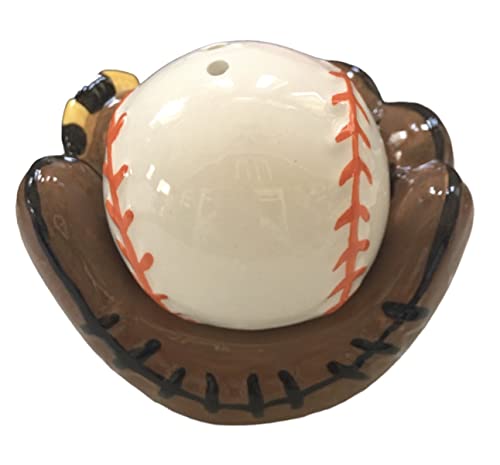 Baseball Glove & Base Ball with Stitching {Real Look} Salt and Pepper Shakers, Catchers Mit 3-1/4" Premium Quality Glazed Ceramic