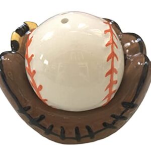 Baseball Glove & Base Ball with Stitching {Real Look} Salt and Pepper Shakers, Catchers Mit 3-1/4" Premium Quality Glazed Ceramic