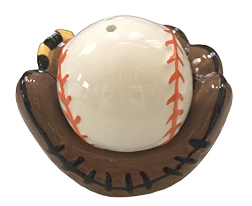 Baseball Glove & Base Ball with Stitching {Real Look} Salt and Pepper Shakers, Catchers Mit 3-1/4" Premium Quality Glazed Ceramic