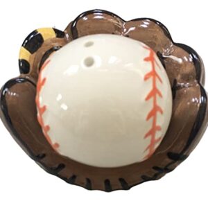 Baseball Glove & Base Ball with Stitching {Real Look} Salt and Pepper Shakers, Catchers Mit 3-1/4" Premium Quality Glazed Ceramic