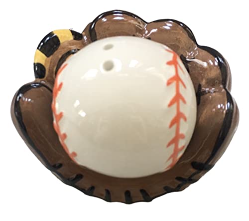 Baseball Glove & Base Ball with Stitching {Real Look} Salt and Pepper Shakers, Catchers Mit 3-1/4" Premium Quality Glazed Ceramic