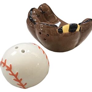 Baseball Glove & Base Ball with Stitching {Real Look} Salt and Pepper Shakers, Catchers Mit 3-1/4" Premium Quality Glazed Ceramic