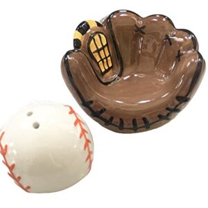 Baseball Glove & Base Ball with Stitching {Real Look} Salt and Pepper Shakers, Catchers Mit 3-1/4" Premium Quality Glazed Ceramic