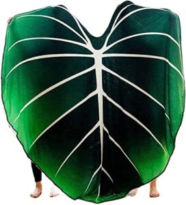 leaf blanket , big green leaf blanket shape,soft plush flannel throw decorative leaves design for plant lovers bed couch and sofa(60x90inch)