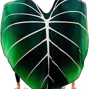 Leaf Blanket , Big Green Leaf Blanket Shape,Soft Plush Flannel Throw Decorative Leaves Design for Plant Lovers Bed Couch and Sofa(60x90INCH)