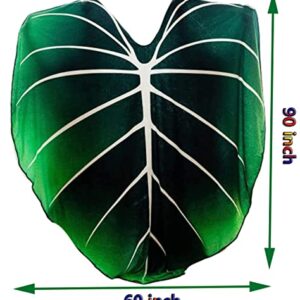 Leaf Blanket , Big Green Leaf Blanket Shape,Soft Plush Flannel Throw Decorative Leaves Design for Plant Lovers Bed Couch and Sofa(60x90INCH)