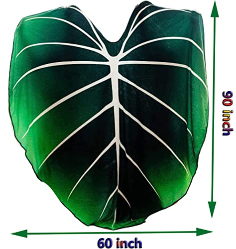 Leaf Blanket , Big Green Leaf Blanket Shape,Soft Plush Flannel Throw Decorative Leaves Design for Plant Lovers Bed Couch and Sofa(60x90INCH)