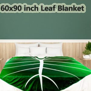 Leaf Blanket , Big Green Leaf Blanket Shape,Soft Plush Flannel Throw Decorative Leaves Design for Plant Lovers Bed Couch and Sofa(60x90INCH)