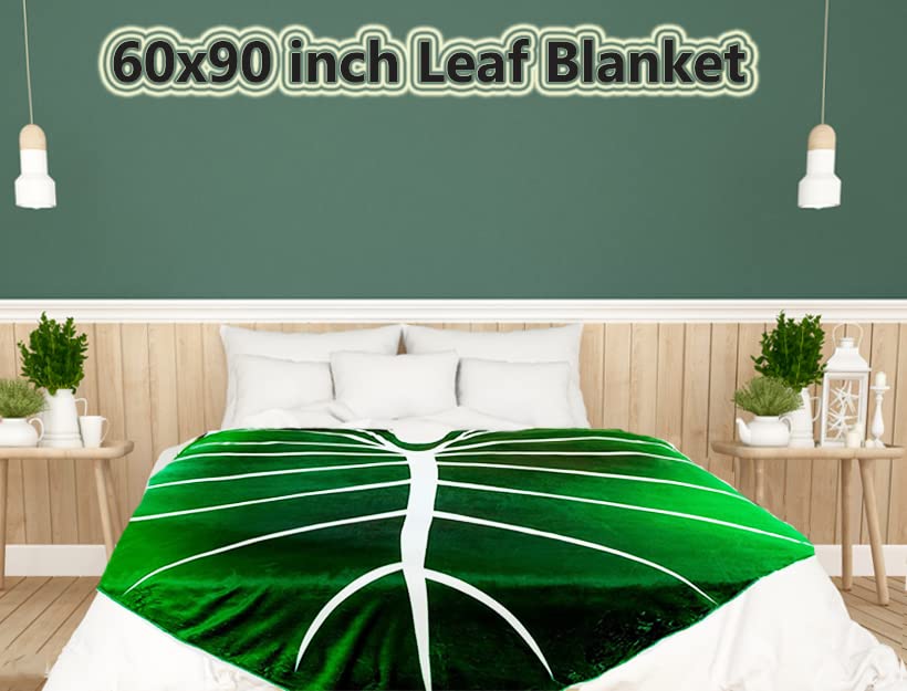 Leaf Blanket , Big Green Leaf Blanket Shape,Soft Plush Flannel Throw Decorative Leaves Design for Plant Lovers Bed Couch and Sofa(60x90INCH)