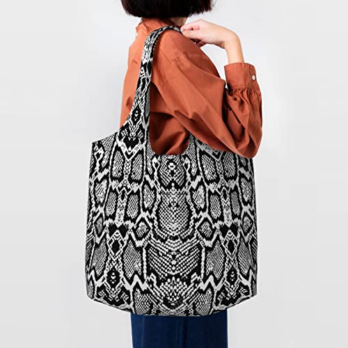 ZIMBRO Black White Snake Skin Single shoulder commuter canvas bag Women's single shoulder bag fashion canvas handbag tote bag