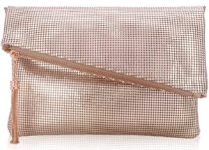 venoline large metal mesh evening clutch bag convertible handbag tassel purse rose gold