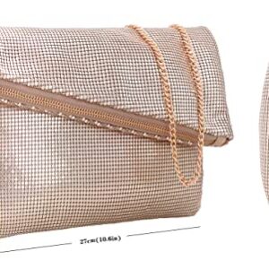 Venoline Large Metal Mesh Evening Clutch Bag Convertible Handbag Tassel Purse Rose Gold