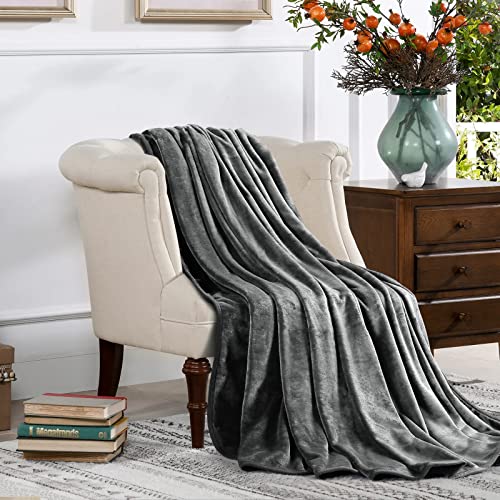 Balichun King Size Blanket - Soft Lightweight 330GSM Bed Throw Blanket for Sofa, Couch, Bed, Camping, Travel -All Season Thermal Fleece Blankets, 90x 108 inches, Grey