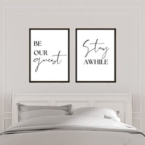 Be Our Guest Wall Decor, Guest Bedroom Wall Decor, Stay Awhile Signs for Home Decor, Farmhouse Bedroom Decor, Bedroom Wall Art Sign, Guest Room Essentials for Aibnb Hosts (Two12x16 Unframed Prints)