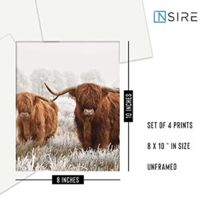 Highland Cow Wall Art Highland Cow Print - Set of 4 (8x10") Highland Cow Bathroom Wall Art Highland Cow Decor For Nursery, Highland Cow Wall Art Bathroom, Highland Cow Prints, Cow Wall Art - UNFRAMED