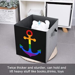 Anchor with Colors of LGBT Flag Foldable Storage Bins Printd Fabric Cube Baskets Boxes with Handles for Clothes Toys, 11x11x11