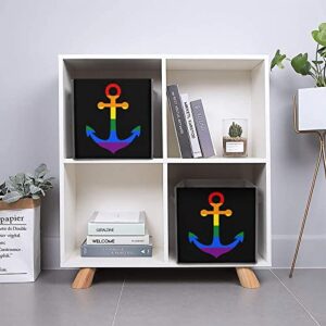 Anchor with Colors of LGBT Flag Foldable Storage Bins Printd Fabric Cube Baskets Boxes with Handles for Clothes Toys, 11x11x11