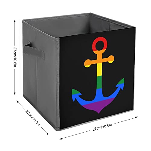 Anchor with Colors of LGBT Flag Foldable Storage Bins Printd Fabric Cube Baskets Boxes with Handles for Clothes Toys, 11x11x11