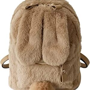 CHERSE Kawaii Fluffy Purse Backpack Plush Backpack Furry Bag Fuzzy Bag Girls Women Faux Fur Travel Daypacks Rabbit Design (Light Brown)