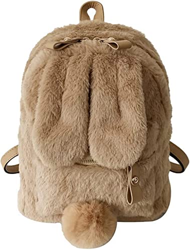 CHERSE Kawaii Fluffy Purse Backpack Plush Backpack Furry Bag Fuzzy Bag Girls Women Faux Fur Travel Daypacks Rabbit Design (Light Brown)