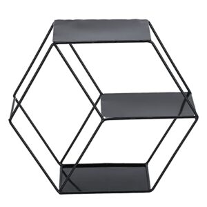 epmann wrought iron wall shelf, wall mounted floating shelf hexagonal shelf retro flower stand display stand for bedroom living room office(black)