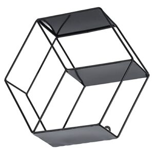 EPMANN Wrought Iron Wall Shelf, Wall Mounted Floating Shelf Hexagonal Shelf Retro Flower Stand Display Stand for Bedroom Living Room Office(Black)