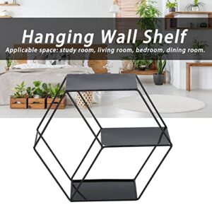 EPMANN Wrought Iron Wall Shelf, Wall Mounted Floating Shelf Hexagonal Shelf Retro Flower Stand Display Stand for Bedroom Living Room Office(Black)