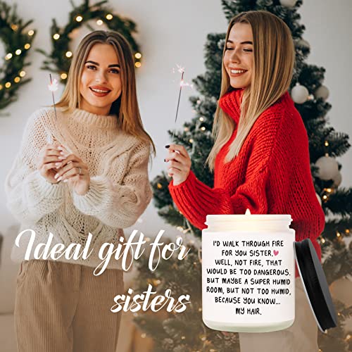 PETALSUN Sister Gifts, Sister Birthday Gifts from Sister, Funny Gifts for Sister, Best Sister Gifts from Sister, I'd Walk Through Fire for You Sister Candles, 7oz Soy Wax Lavender Scented Candles.