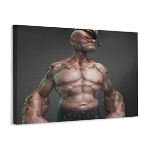 modern art posters popeye tattoo muscle sailor funny posters cartoon gym room decor canvas wall art prints for wall decor room decor bedroom decor gifts 24x32inch(60x80cm) frame-style