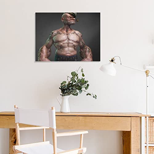 Modern Art Posters Popeye Tattoo Muscle Sailor Funny Posters Cartoon Gym Room Decor Canvas Wall Art Prints for Wall Decor Room Decor Bedroom Decor Gifts 24x32inch(60x80cm) Frame-Style