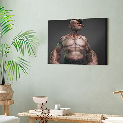 Modern Art Posters Popeye Tattoo Muscle Sailor Funny Posters Cartoon Gym Room Decor Canvas Wall Art Prints for Wall Decor Room Decor Bedroom Decor Gifts 24x32inch(60x80cm) Frame-Style