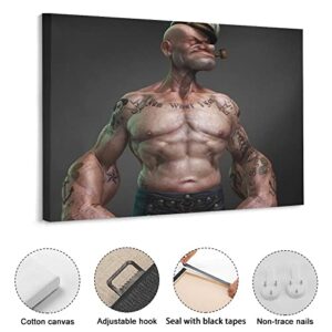 Modern Art Posters Popeye Tattoo Muscle Sailor Funny Posters Cartoon Gym Room Decor Canvas Wall Art Prints for Wall Decor Room Decor Bedroom Decor Gifts 24x32inch(60x80cm) Frame-Style